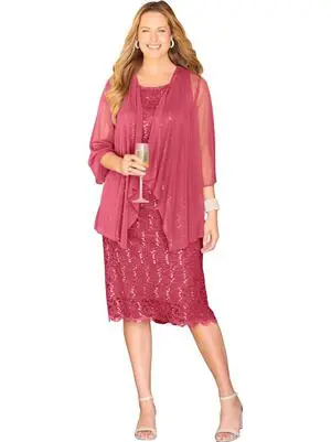 CATHERINES Sparkling Lace Jacket Dress Deep Scarlet