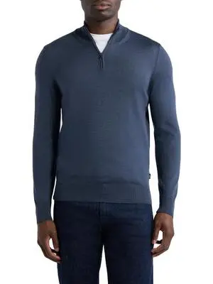 BOSS Ebenji Quarter Zip Virgin Wool Sweater - Dark Blue