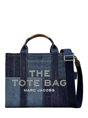 Marc Jacobs The Denim Medium Handbag With Front Logo Print Blue
