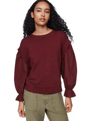 WILT 100% Cotton Woven & Knit Puff Sleeved Sweatshirt
