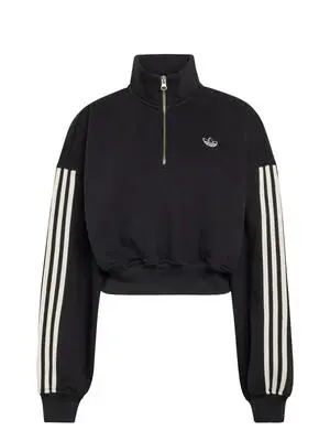 Adidas Adisignature 3 Stripes Firebird Cropped Quarter Zip Pullover Xs Black