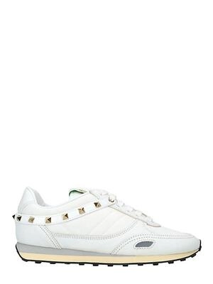 Valentino Garavani Stud Up Leather And Woven Trainers White/oth