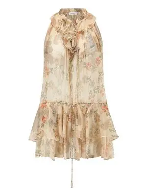 INTO THE EAST Floral Ruffled SIlk Top