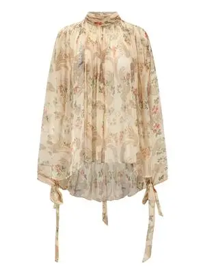INTO THE EAST Floral Scroll Silk Top - Multi