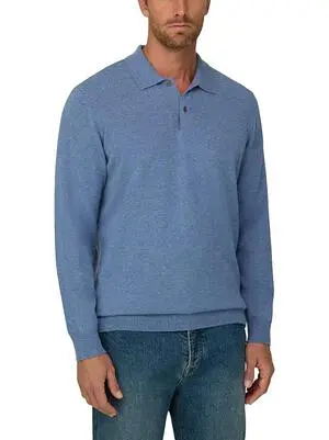 Boggi Milano Knitted Cashmere Wool Polo Shirt Light Blue