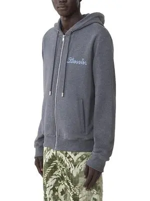 LANVIN Ribbon Zip-up Cotton And Cashmere Hoodie Charcoal