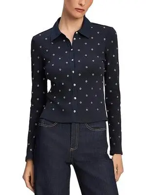 CINQ À SEPT Jensyn Grommet Cotton Stretch Top