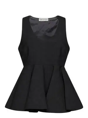 AMI Paris Charcoal Grey Wool Gabardine Sleeveless Peplum Top - Multicolor