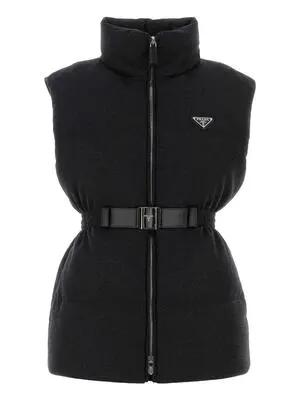 Prada Charcoal Wool Blend Sleeveless Down Jacket - Gray