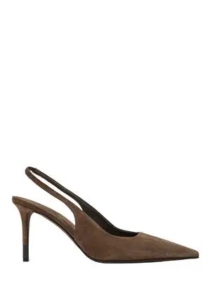 BRUNELLO CUCINELLI Brunello Cucinelli Caramello Suede Slingback Pumps With Monili Heel Detail