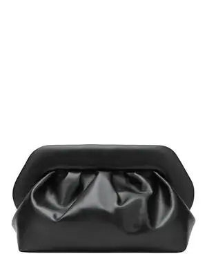 THEMOIRE Themoire' Large Black Bios Pouch In Faux Leather With Pleated Front & Removable Strap
