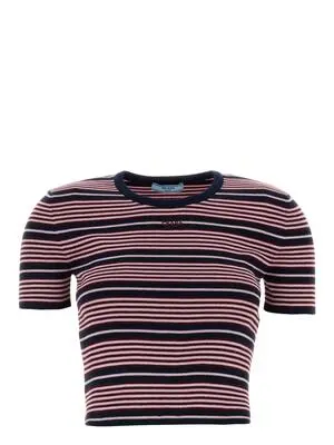 PRADA Prada Embroidered Striped Cotton-Blend T-Shirt