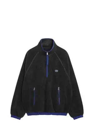AMI Paris Charcoal Fleece Sweatshirt With Bouclé-effect Patch And Half-zip - Grey