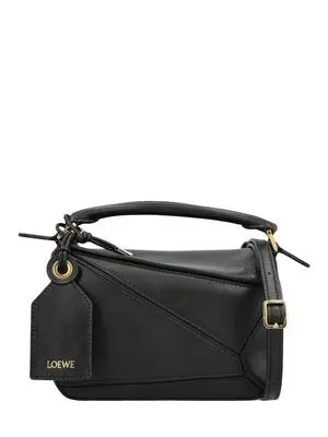 Loewe Puzzle Featherlight Mini Leather Handbag - Coal