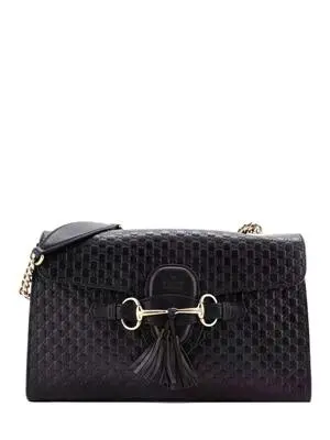 Gucci Emily Chain Flap Bag Microguccissima Leather Medium Shoulder Bag - Black