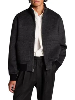 VINCE Men's Plaid Splittable Wool-blend Funnel-neck Bomber Jacket