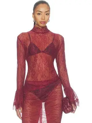 NONCHALANT LABEL Nonchalant Label Letty Lace Top In Red. Ruby