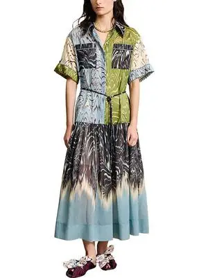 ALEMAIS Alba Printed Cotton & Silk Drop Waist Shirtdress