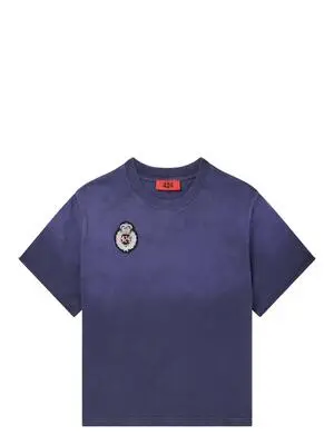 424 424 - Distressed Logo-Appliquéd Cotton-Jersey T-Shirt - Men - Blue - XS Navy