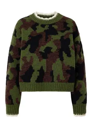 Sea Channing Crochet-trimmed Jacquard-knit Wool Sweater - Green