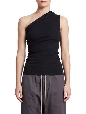 Rick Owens Draped One-shoulder Virgin Wool Top - Black