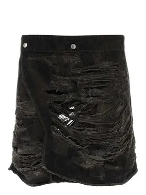 RICK OWENS 5-pocket Distressed Denim Mini Skirt