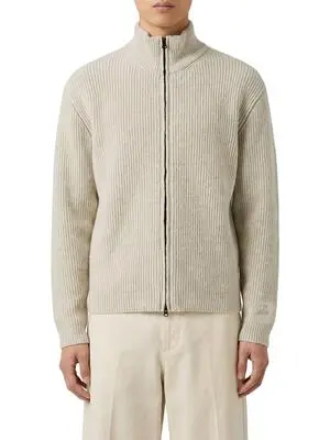 C.P. COMPANY Wool Blend Turtleneck Cardigan With Zip Closure