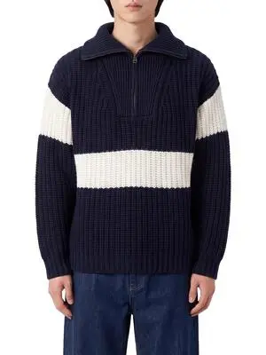 LISA YANG 100% Cashmere Half-zip High Neck Jumper Blue