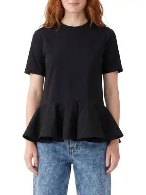 ALAÏA Ruffled-hem Crewneck Cotton T-shirt
