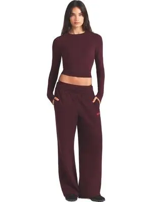SKIMS Logo Double Waistband Pants | Red | 2xs | Cotton Fleece Currant