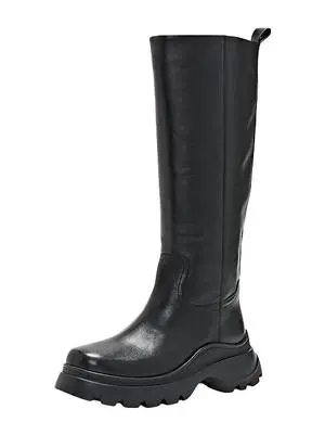 COACH Tall Sport Leather Boots Women's Flat Shoes Black