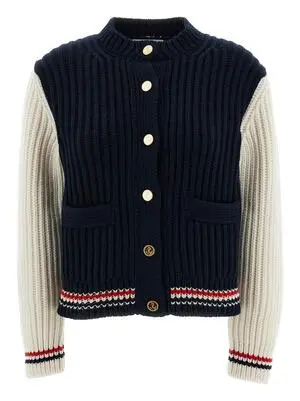 Thom Browne Cardigan A Coste In Cachemire - Navy/white