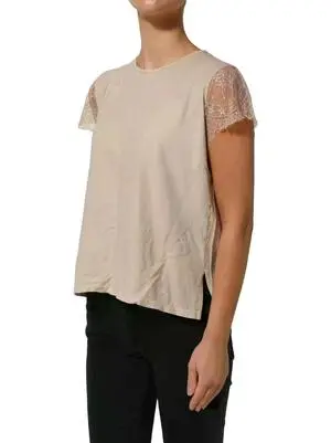 PINK MEMORIES Lace-trim Round-neck T-shirt