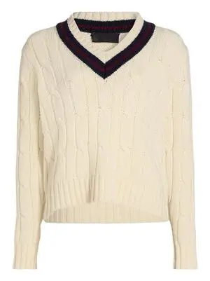 NILI LOTAN Fabiana Wool V-stripe Cable-knit Sweater