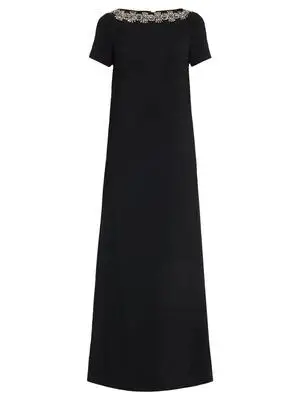 Carolina Herrera Embellished Boat-neck Crepe Short-sleeve Gown Black