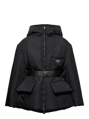 PRADA Re-nylon Belt Cinched Hooded Down Jacket