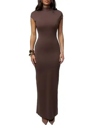 JLUXLABEL Margot Mock Neck Dress Brown