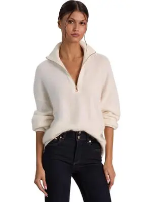 Alice + Olivia Toby Cashmere Quarter Zip Ecru