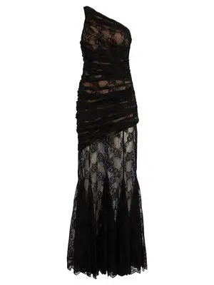 GIUSEPPE DI MORABITO One Shoulder Draped Lace Long Dress