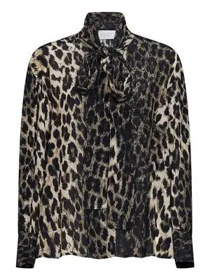 KAOS Kaos Animal-Print Bow-Neck Top