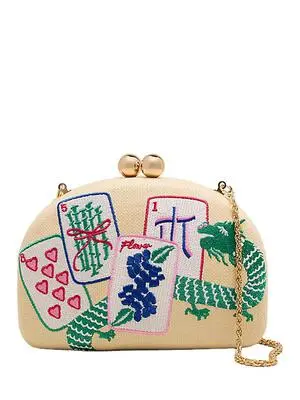 LISI LERCH Embroidered Kiss Lock Clutch Blue Pattern