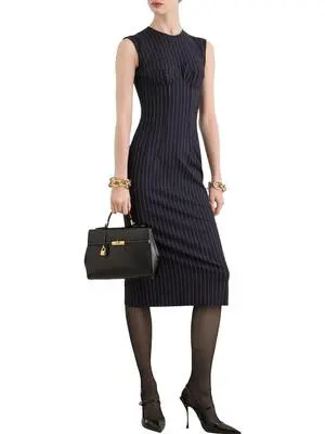 DOLCE & GABBANA Sleeveless Pin Wool Midi Sheath Dress