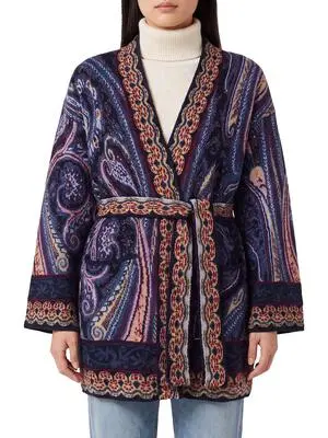 ETRO Paisley Print Wool-blend Robe Coat With Belt