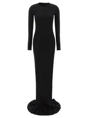 RICK OWENS Long-sleeved Slim Fit Cotton Jersey Dress With Train