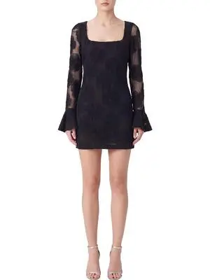 ROTATE BY BIRGER CHRISTENSEN Floral Mesh Sheath Mini Dress With Long Sleeves