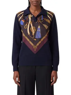 ETRO Graphic Print Wool And Cashmere Knit Polo With Long Sleeves