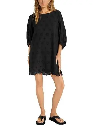 MATTY M Ona Cotton Eyelet Popover Dress Black