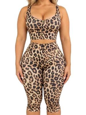 LECHERY® X Yahaira Triple Tummy Layer Body Shaping Activewear Shaper 2-piece Set Leopard