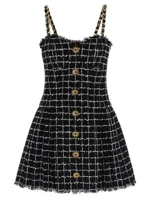 BALMAIN Tweed Dress With Chain Straps