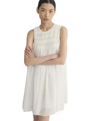 Everlane Twisted Pleated Mini Dress In Silk Georgette - Bone